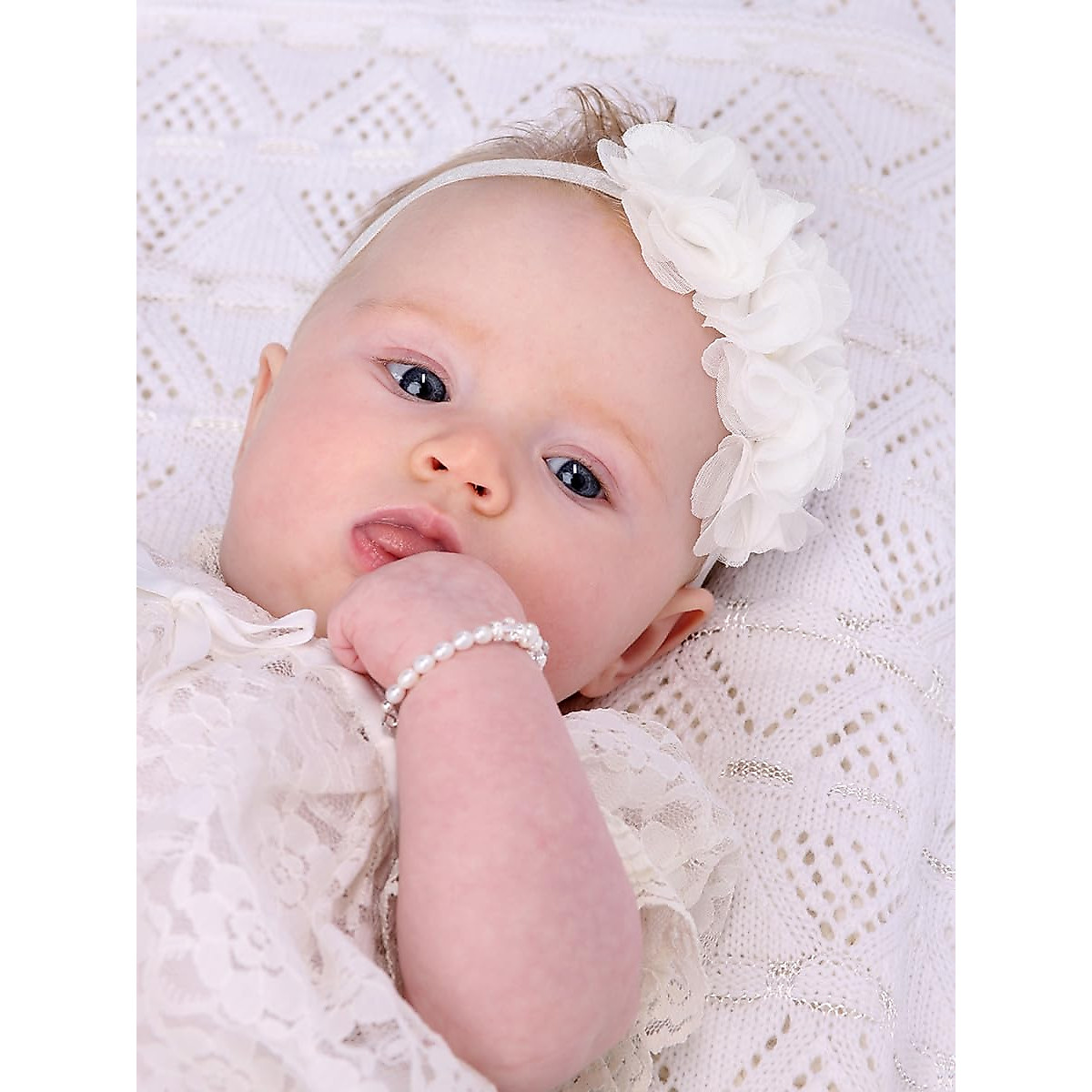 Cherished Moments Baby Baptism Shoe with Lace in Light Ivory with Headband, Gift for Christening or Dedication for Baby Girl (Sizes 0)