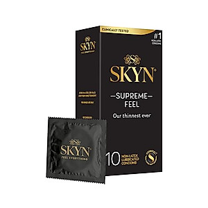 SKYN Supreme Feel Non-Latex Condoms, 10 Count, Ultra-Thin & Pre-Lubricated for a Natural, Smooth Fit