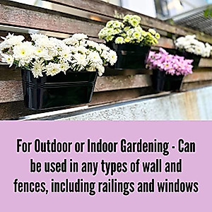 LaLaGreen Outdoor Rail Planter - 6 Pack, 11.2 Inch Black Metal Iron Hanging Flower Pots Deck Railings Fence Buckets Modern Countryside Boho Style Wall Mount Window Box Plant Holder Hooks Porch Decor