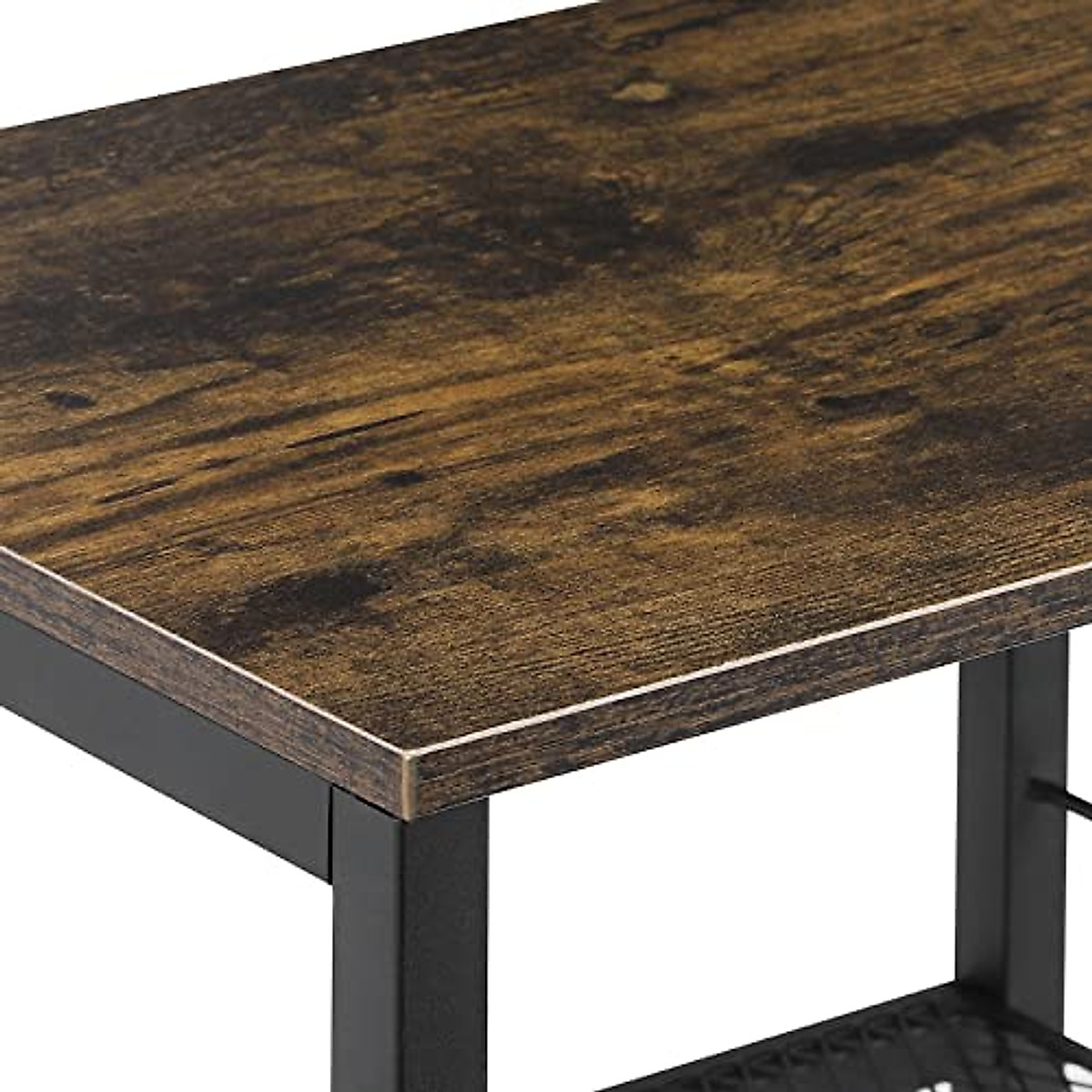 MOOACE Rustic 3 Tier End Table with Wheel,Side Table Nightstand Storage Shelf for Bedroom,Kitchen,Living Room and Office, Stable Metal Frame,Wood Top, Easy Assembly - Brown&Black