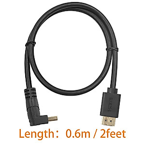 Poyiccot HDMI 2.0 Male to Male Cable 90 Degree, 2 Feet / 60cm HDMI Male to Male Downward Angle Cable 60Hz, 4K * 2K Gold Plated High Speed (M/M Down)