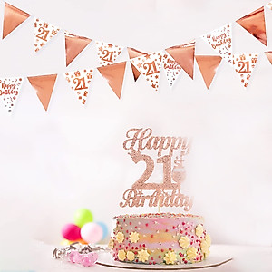 40Ft Rose Gold 21st Happy Birthday Banner Bunting Triangle Flag Pennant Garland for Girls 21st Birthday Decorations Finally Legal Twenty One Birthday Party Sign for Her 21 Birthday Decor Supplies