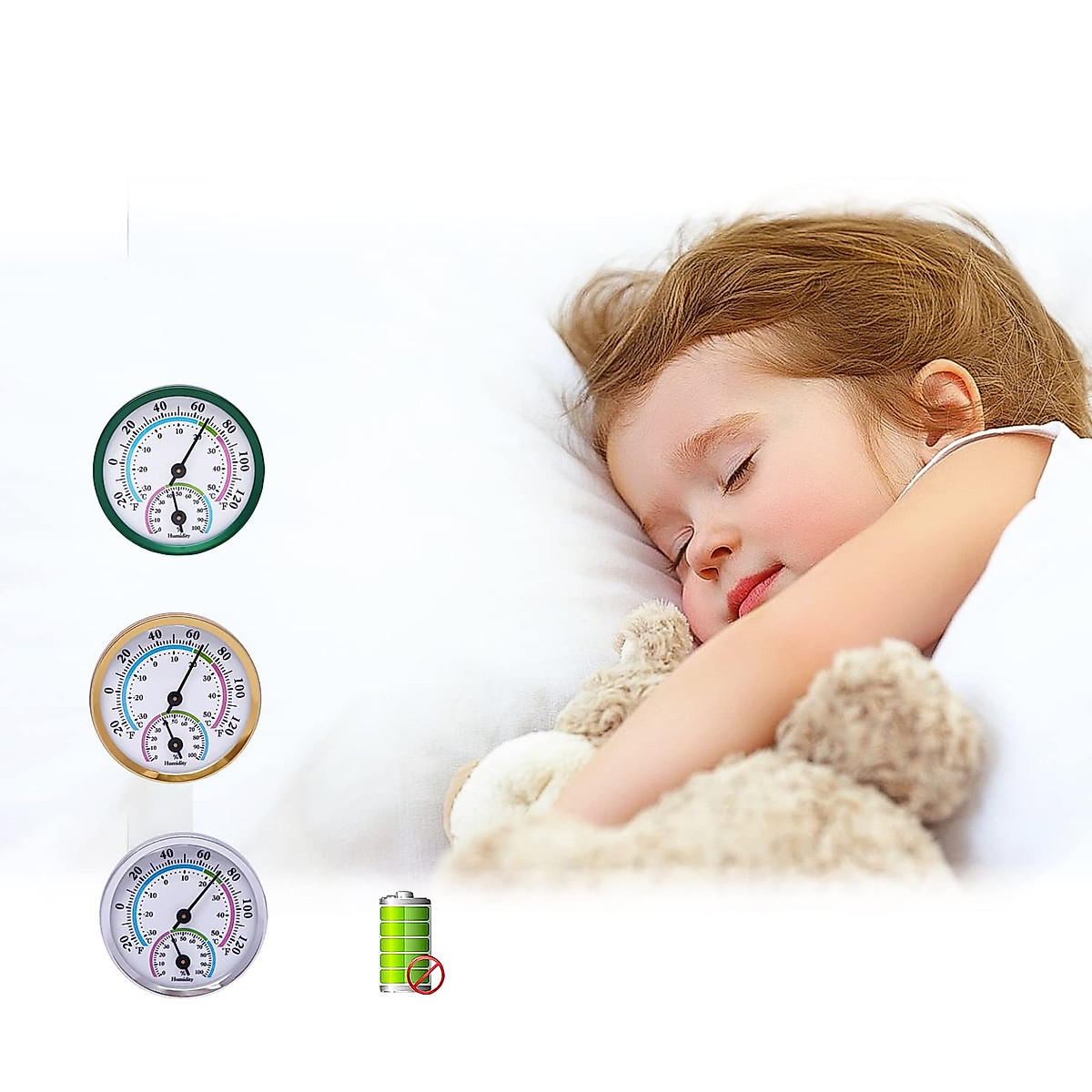 LayscoPro Mini Indoor Thermometer Hygrometer Analog 2 in 1 Temperature Humidity Monitor Gauge for Home, Room, Outdoor, Offices, Display Mechanical (No Battery Needed) (Gold-2 Pack, Gold-2 Pack)