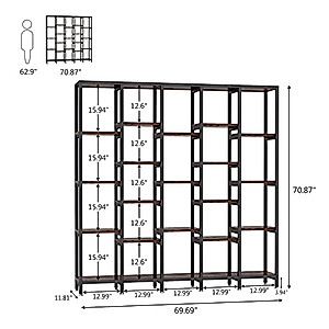 Tribesigns Wide 9-Tier Bookshelf, 71” H x 70” W Extra Large Bookcase with 22 Open Shelves, Tall Bookshelf Open Display Shelves with Metal Frame for Living Room, Home Office, Rustic Brown
