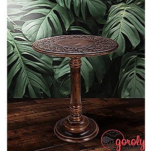 Coffee Table Wooden With Single Pillar, Wooden End Table, Small Table, Night Stand, Desk Side Table, Bedside Table, Entry Table, Living Room Side Table for Magazines, Books & Plants-18x22 Inch Burnt
