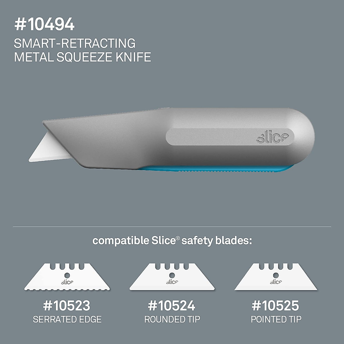 Slice 10494, Squeeze Knife Box Cutter, Ceramic Blade, Finger Friendly, Lasts 11x as Long, Safety Lock Switch, Metal Handle, Blade Smartly Retracts While Cutting, 6 Pack