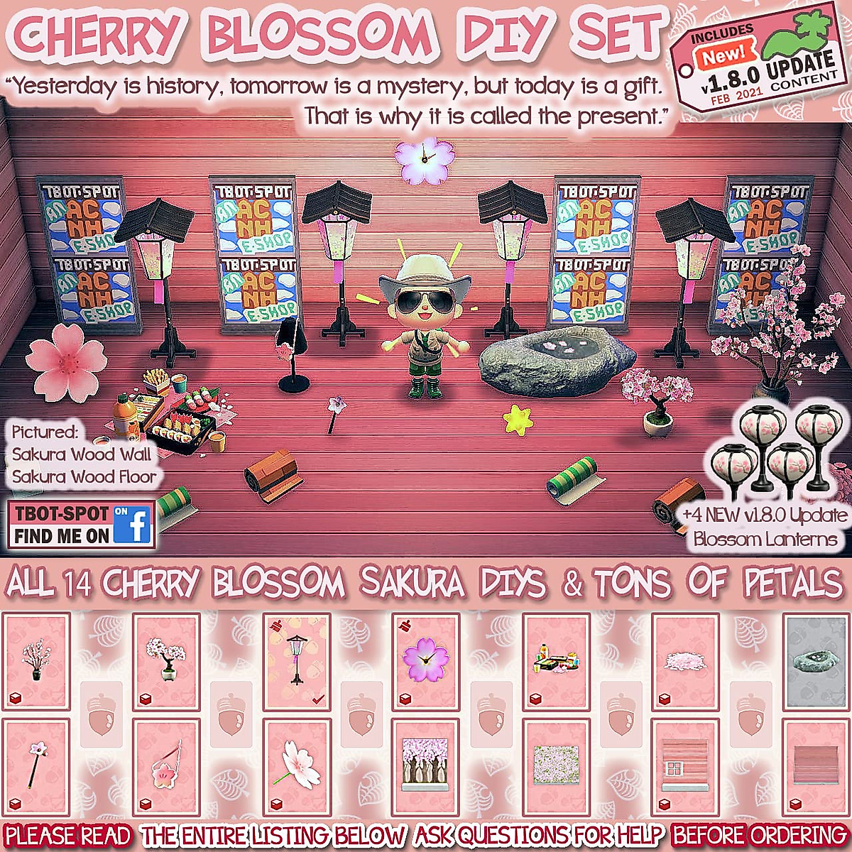 VVR ACNH: Cherry Blossom Sakura Series Full Set | 14 DIY Recipes | Blossoms | Petals | Blossom-Viewing Lanterns | Crafting Materials