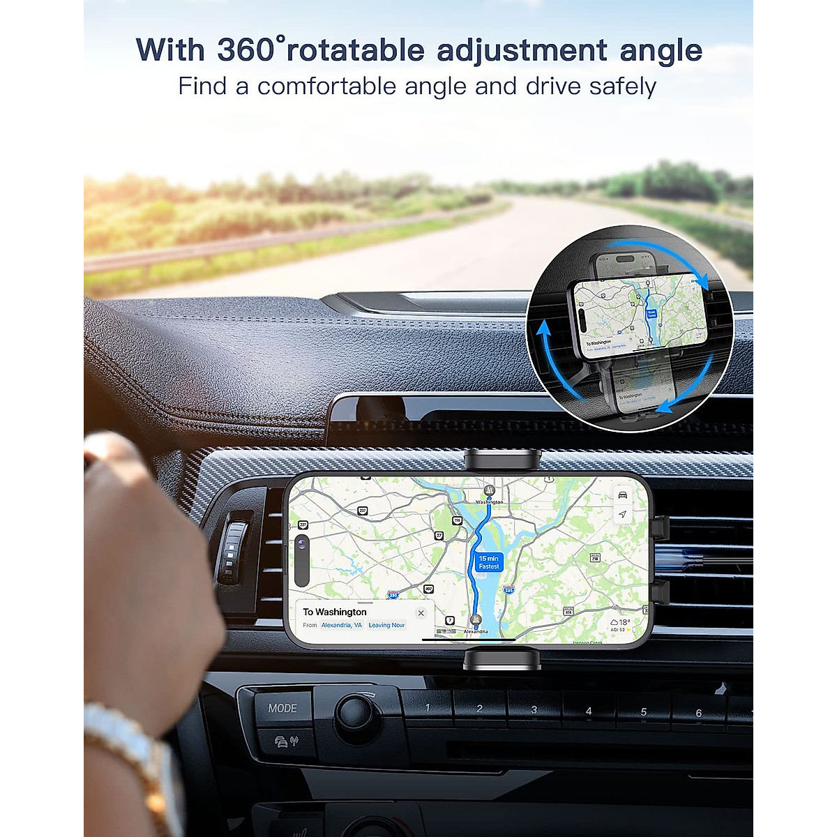 𝟮𝟬𝟮𝟯 𝗡𝗲𝘄 Weetla Wireless Car Charger,Charging Auto-Alignment, Air Vent 360° Adjustable Auto-Clamping Car Phone Holder Mount Wireless Charging for iPhone 15/14/13/12/11/Pro Max (Gray)