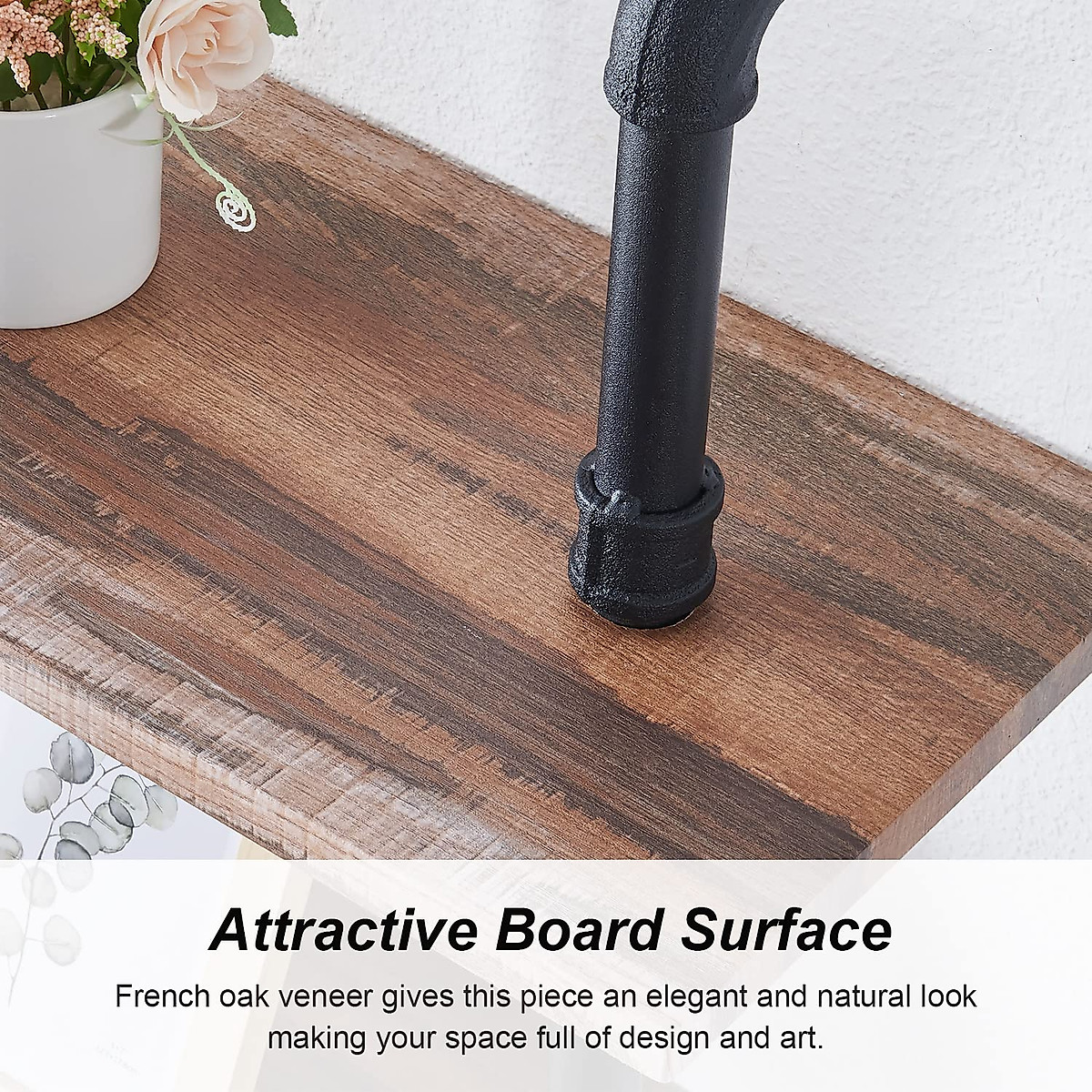 HOMBAZAAR Industrial Pipe Bookshelf,7 Tier Pipe Shelving,Wall Mounted Ladder Shelves with Metal Frame for Home Office,Living Room,Oak Brown