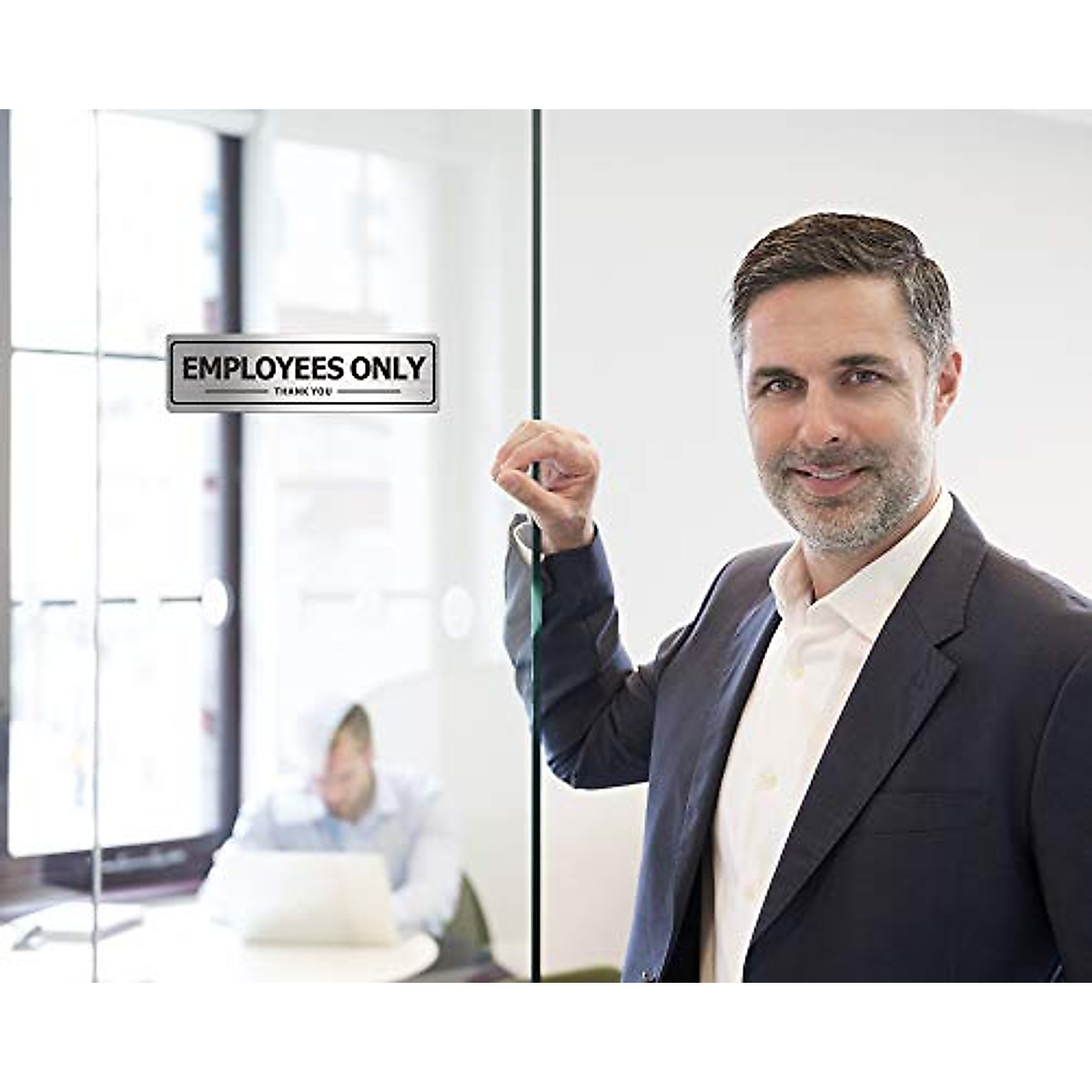 Employees Only Sign - Office Door Signs for Business Store Wall - Aluminum Metal with Strong Self Adhesive (Pack of 2, Silver 7×2 inches)