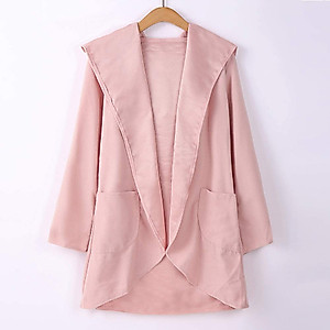 DONTAL Women Woolen Hooded Thin Coat Loose Ladies Casual Hoodies Jacket Overcoat Top Pink