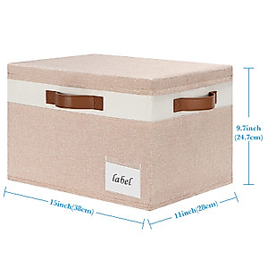 PFFVRP Large Storage Bins with Lids, Foldable Fabric Storage Baskets with Lids, Sturdy Storage Boxes with Labels and 3 PU Handles for Closet Home Bedroom Office (26L, Pink&White)