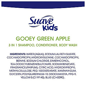 Suave Kids Shampoo, Conditioner, Body Wash 3 in 1 for Ease Gooey Green Apple Tear-Free 10 oz