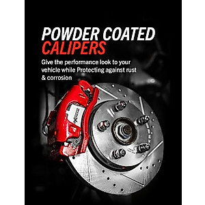 Power Stop Front and Rear KC1782-36 Z36 Truck & Tow Brake Pads and Drilled and Slotted Brake Rotors Brake Kit with Red Powder Coated Calipers For 2005 2006 Ford F250 F350