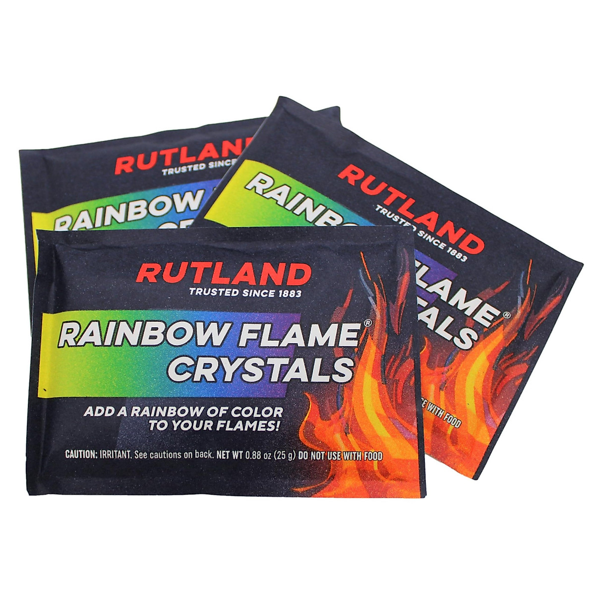 Rutland Rainbow Flame Crystals Packets, Non-Plastic & Environmentally Friendly Packets, Case of 25