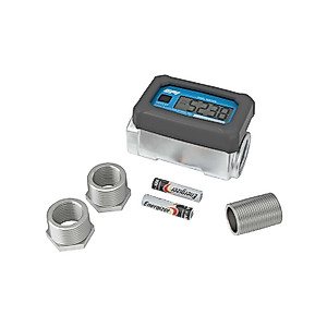 GPI 113255-1, 01A31GM Aluminum Turbine Fuel Flowmeter with Digital LCD Display, 3-30 GPM, 1-Inch FNPT Inlet/Outlet, 0.75-Inch Reducer Bushings, ±5% Accuracy