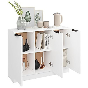 loibinfen Sideboard Buffet Server Storage Cabinet with 3 Doors, Console Table Home Kitchen Sideboard Dining Room Furniture Entryway Cupboard, White 35.6"x11.8"x27.6" -AA