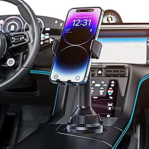 SMORFIT Cup-Holder-Phone-Mount-for-Car/Truck, Quick Extension Long Arm Fast Swivel Adjustable Height 360 Rotatable, Solid Cup Low Profile Universal Mobile Mount