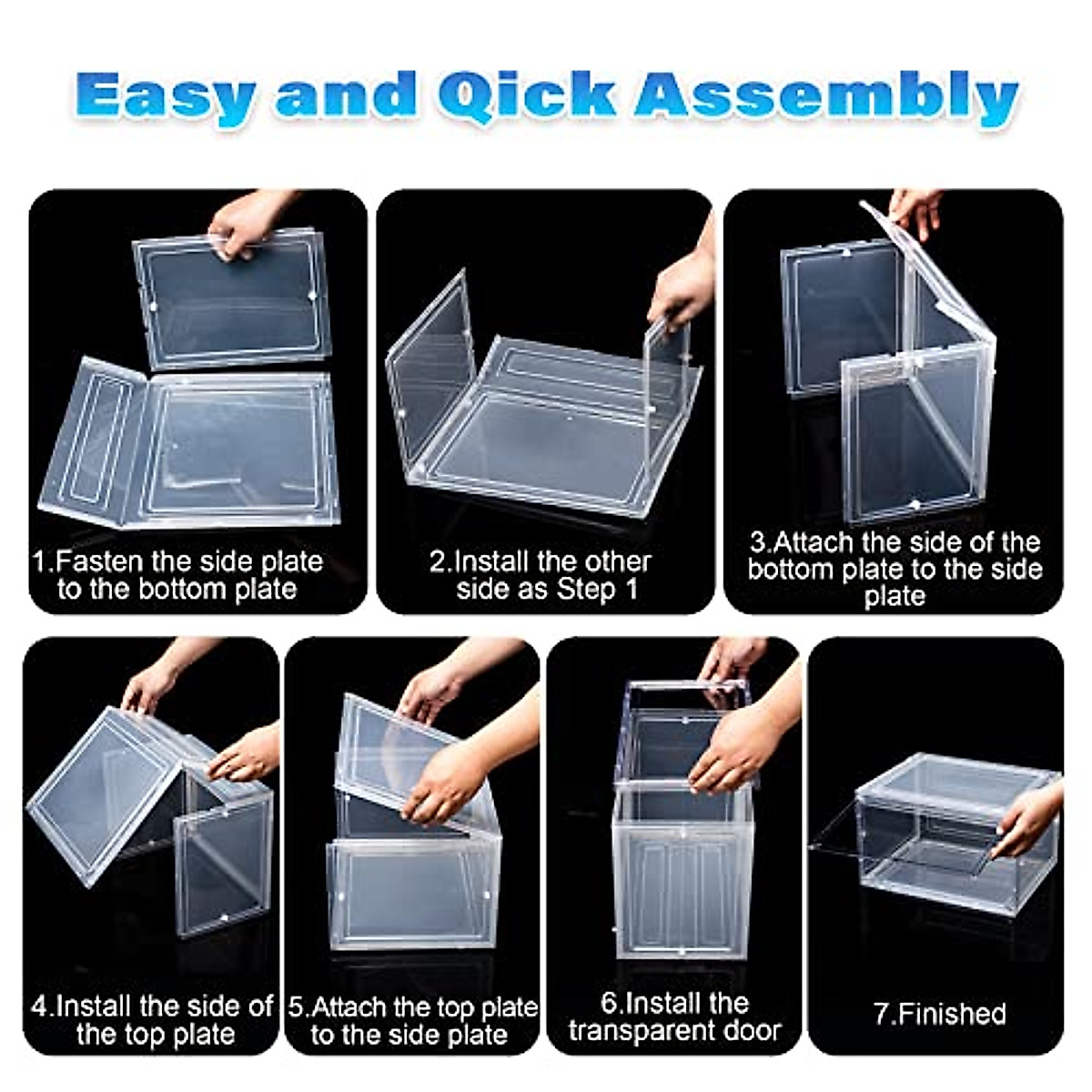 YOLOPARK Shoe boxes X-Large Clear Plastic Stackable Side Door Sneaker Display Case Pack of 4, Shoe Containers for Closet with Lids Shoe Storage Boxes Fit Size Up to US Men's 14 (4 Pack Clear)