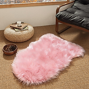 Ashler Faux Fur Rug, Fluffy Shaggy Area Rug 2 x 3 Feet Sheepskin Fur Rug, Pink Fuzzy Rug Machine Washable Shag Rug, Nursery Decor Throw Rugs for Bedroom, Kids Room, Living Room
