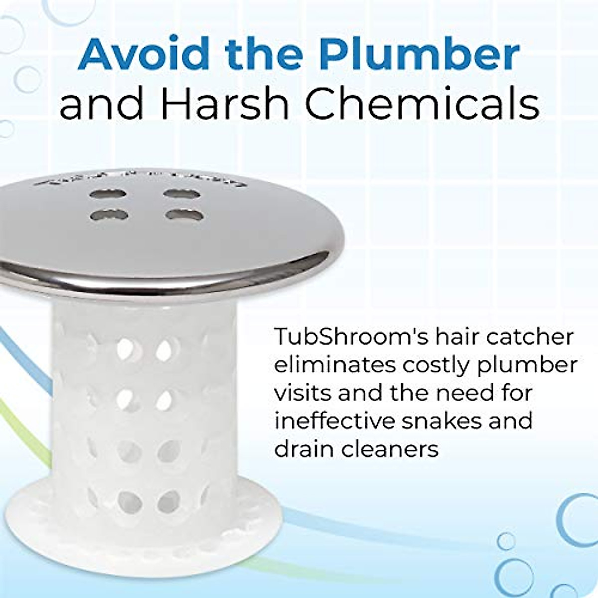 TubShroom Tub Drain Hair Catcher, 2 Pack, Chrome – Drain Protector and Hair Catcher for Bathroom Drains, Fits 1.5” – 1.75” Bathtub and Shower Drains