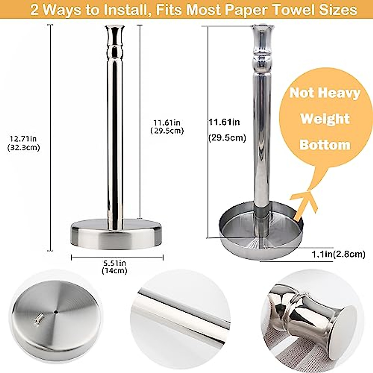 Aeibun Standing Napkin Holder Countertop - Napkin Roll Rack for Bathroom, Kitchen Counter,Apartment,Farmhouse(Silver)