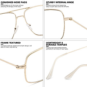 COASION Classic Non-prescription Clear Lens Eyeglasses Metal Frame Eyewear for Women Men (Gold)