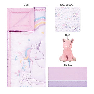 Sweet Unicorn 4 Piece Crib Bedding Set Multi Color Novelty Girls Baby Girl Microfiber