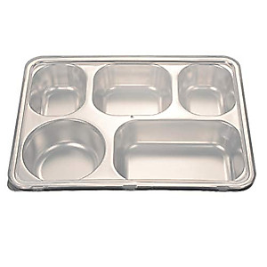 DOITOOL Stainless Steel Divided Plate for Adults or Kids, Rectangular 5 Sections Divided Tray for Serving Food (with Lids)