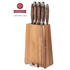 Mundial Nobilis Series 6-Piece Knife Block Set, Including 5 Knives with Wood Handle and Stainless Steel Blades and 1 Wood Block with Tablet Support