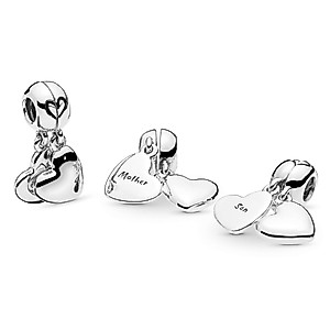 Pandora Mother & Son Heart Split Dangle Charm - Compatible Moments Bracelets - Jewelry for Women - Gift for Women in Your Life - Made with Sterling Silver & Enamel