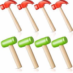 8 Pcs Toy Hammer Simulation Wooden Hammers Plastic Small Hammer Toy Tools Maintenance Tools Pretend Play Educational Toys for Teens Girls Boys School Gift Birthday Party Games Supplies, Red/Green