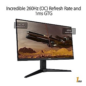 ASUS TUF Gaming 27” 1440P Gaming Monitor (VG27AQML1A) - QHD (2560 x 1440), 260Hz, 1ms, Fast IPS, Extreme Low Motion Blur Sync, G-SYNC Compatible, Freesync Premium, Variable Overdrive, DisplayHDR™ 400
