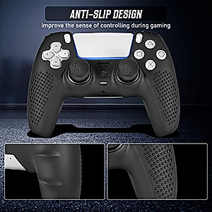 FAMOMI PS5 Controller Skin, Anti-Slip Soft Silicone Protective Cover Case for Playstation 5 Dualsense Controller Grip Accessories, 2 Pack with 8 x Thumb Grip Caps (Black&White)