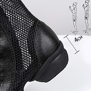 HIPPOSEUS Women's High Top Breathable Soft Modern Dance Shoes Jazz Boots Dance Sneakers with Split Sole, Black, US 6.5