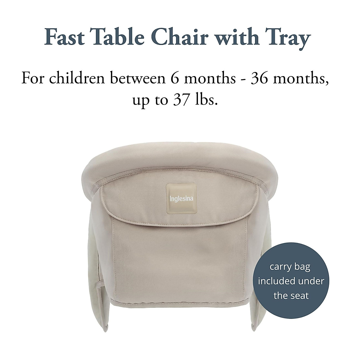 Inglesina Fast Table Chair - Cream + Fast Dining Tray - Portable High Chair for Baby & Toddlers, Infant 6-36 Months - Fits Tables 0.8'' to 3.5'' - Collapsible and Compact Design - Carry Bag Included