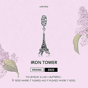 Manhe Charms Landmark Series Charm Sterling Silver Travel Charms Dangle for Pandora Bracelet (Paris Eiffel Tower Charms Pendant)