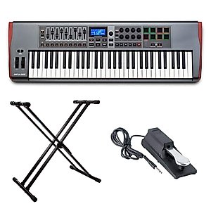 Novation AMS-IMPULSE-61 Impulse 61 Keyboard Bundle with Sustain Pedal and Adjustable Keyboard Stand (3 Items)