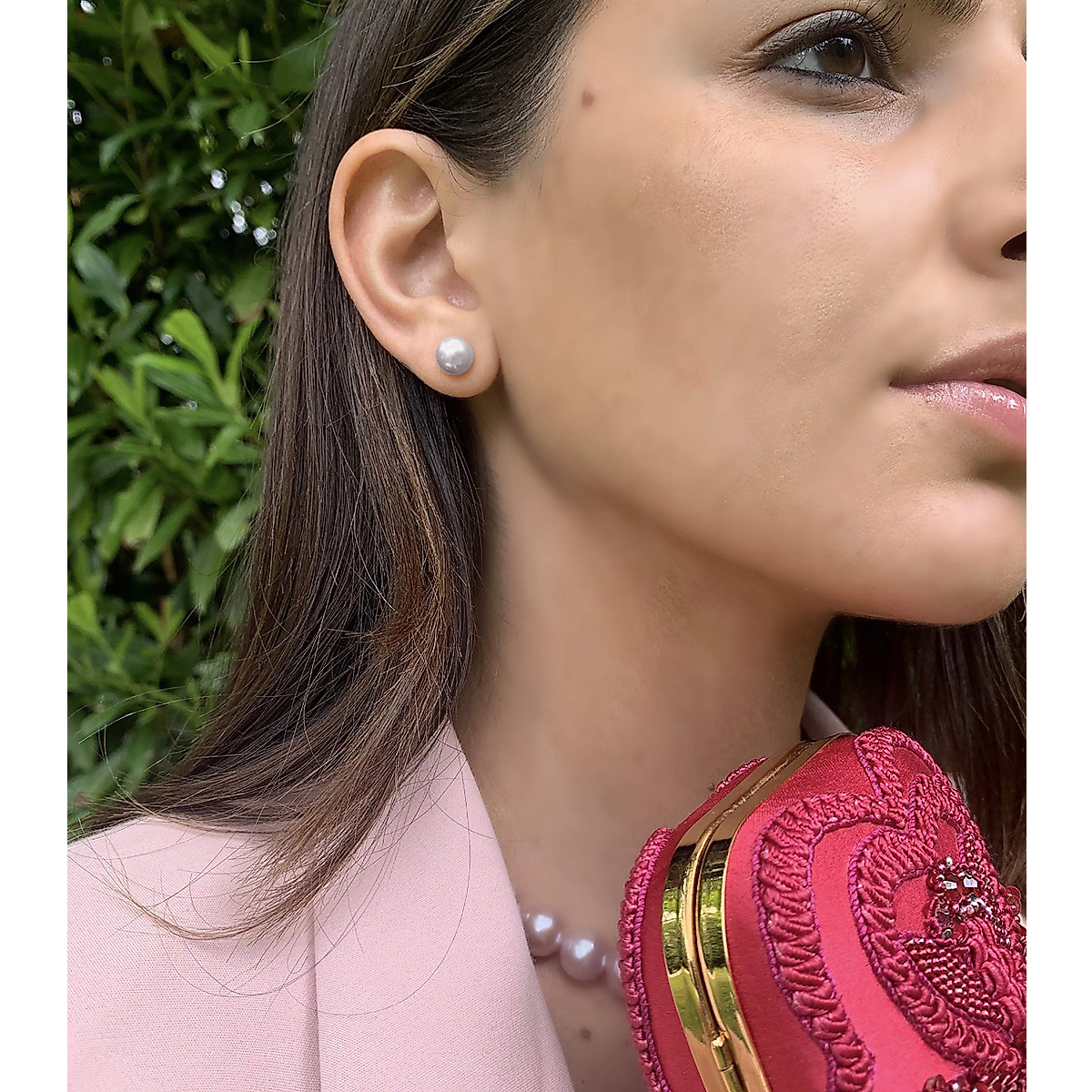 14K Yellow Gold AAAA 7-8mm Natural Blue Round Japanese Akoya Cultured Pearl Solitaire Pushback Stud Earrings Natural Blue Color