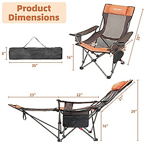 THUOPT Camping Folding Mesh Chair with Collapsible Footrest Adjustable Backrest for Adults, Portable Lightweight Reclining Foldable Chair with Pillow Cup Holder for Outdoor in Summer