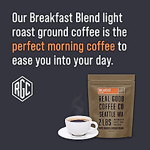 Real Good Coffee Company - Ground Coffee - Breakfast Blend Light Roast Coffee - 100% Arabica Coffee Beans - Roasted and Ground in Seattle, WA - 2 Pound Bag