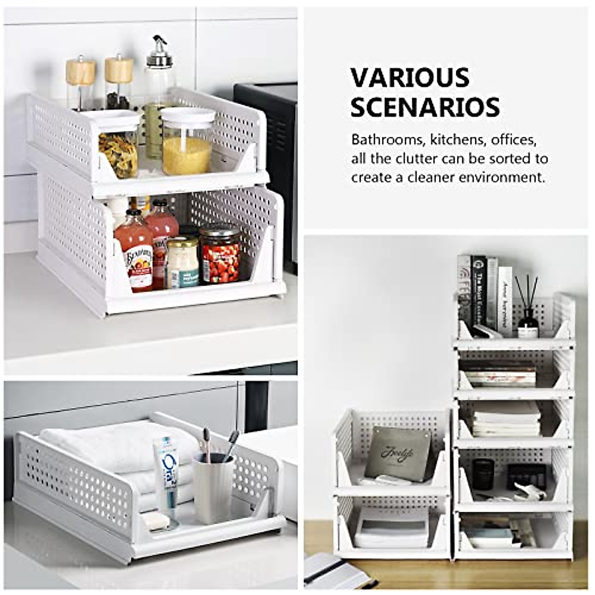 8 Pcs Stackable Storage Drawers Closet Organizers and Storage Foldable Closet Organizers Plastic Folding Box Shelves Collapsible Bin Baskets Container for Wardrobe Bathroom (White)