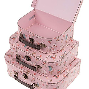 Jewelkeeper Paperboard Suitcases, Set of 3 - Vintage Decorative Storage Box, Luggage Decor Storage, Vintage Decor for Birthdays and Weddings, Pink Floral Design