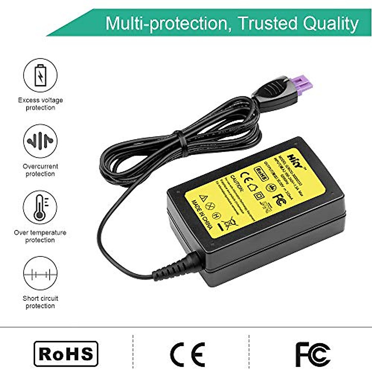 HKY 30V 333mA Adapter for HP 0957-2286 0957-2290 0957-2398 Deskjet 1050 1000 1051 1055 2050 2060 2512 3050 3052 3015A 3052A 3056A 2514 3051A 3511 3512 3055 3515 J110 J410 J510a J611 Printer Power Cord