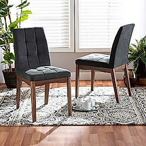 Baxton Studio Tara Dining Chair Set Transitional Dark Grey Fabric Upholstered and Walnut Brown Finished Wood 2-Piece Dining Chair Set