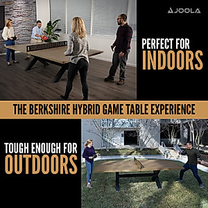 JOOLA Berkshire Outdoor Table Tennis Table - Multi Use Conference Table Dining Table - Concrete Oak Wood Look Includes Steel Outdoor Ping Pong Net Set & Frame - Hybrid Indoor Outdoor Ping Pong Table