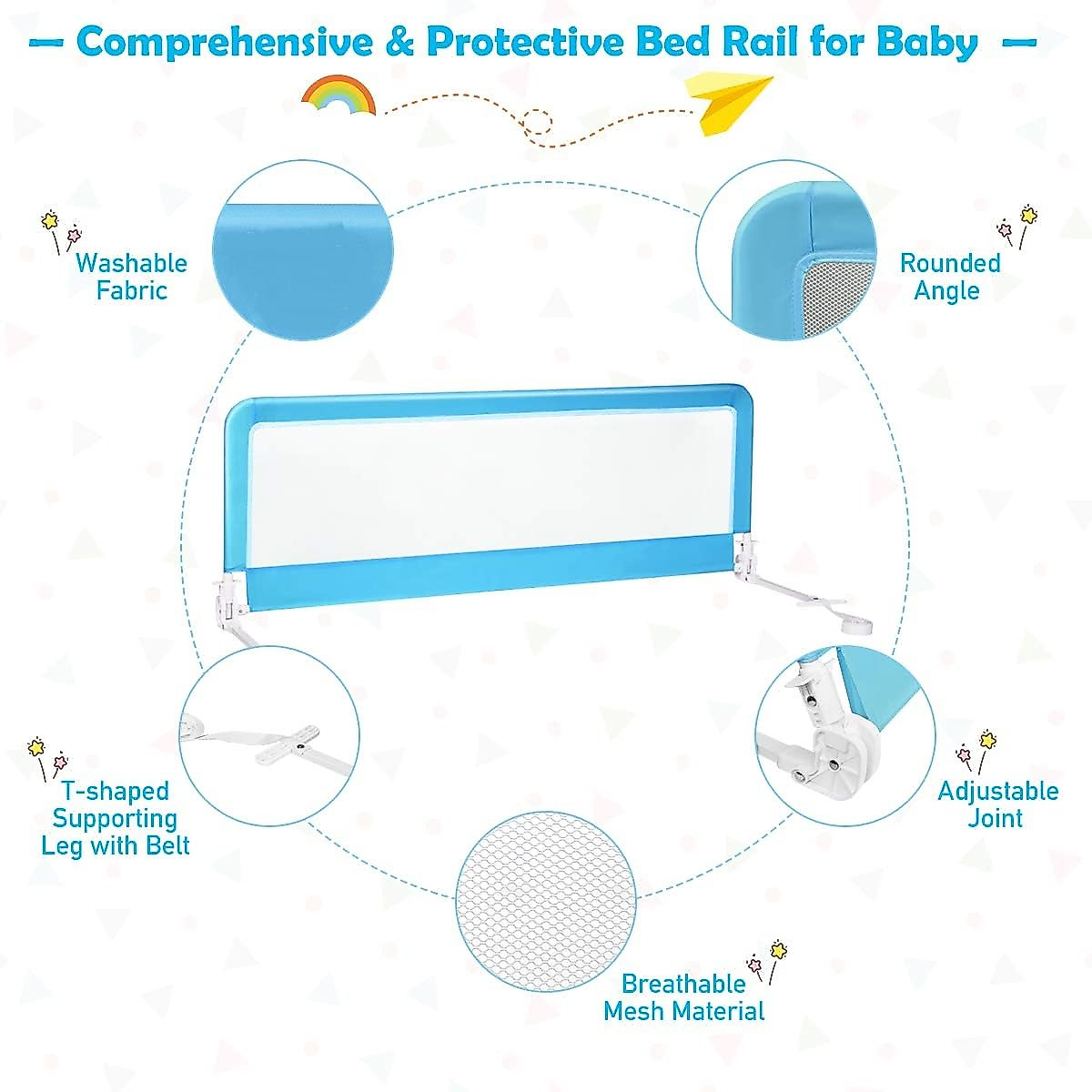 INFANS Bed Rails for Toddlers, 59" Foldable Safety Baby Crib Rail Fit for Kids Twin, Extra Long Swing Down Bed Guardrail for Convertible Crib, Queen King Mattress Side Guard (Grey)