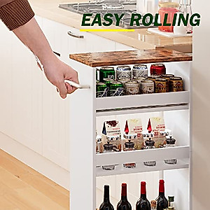 TEAMIX 4 Tier White Slim Storage Cart with Handle, 7.9''W Slide Out Storage Rolling Utility Cart Mobile Shelving Unit Organizer Trolley for Small Spaces Kitchen Laundry Narrow Places