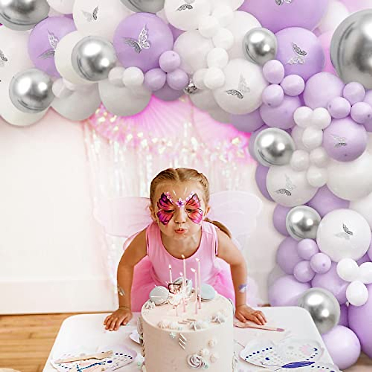 Lavender and Silver Balloon Garland Kit - BLOOMWIN Butterfly Theme Purple Balloon Arch Kit for Girl Baby Shower Women Bridal Shower Party Decorations - Purple and Silver Decorations for Birthday Party