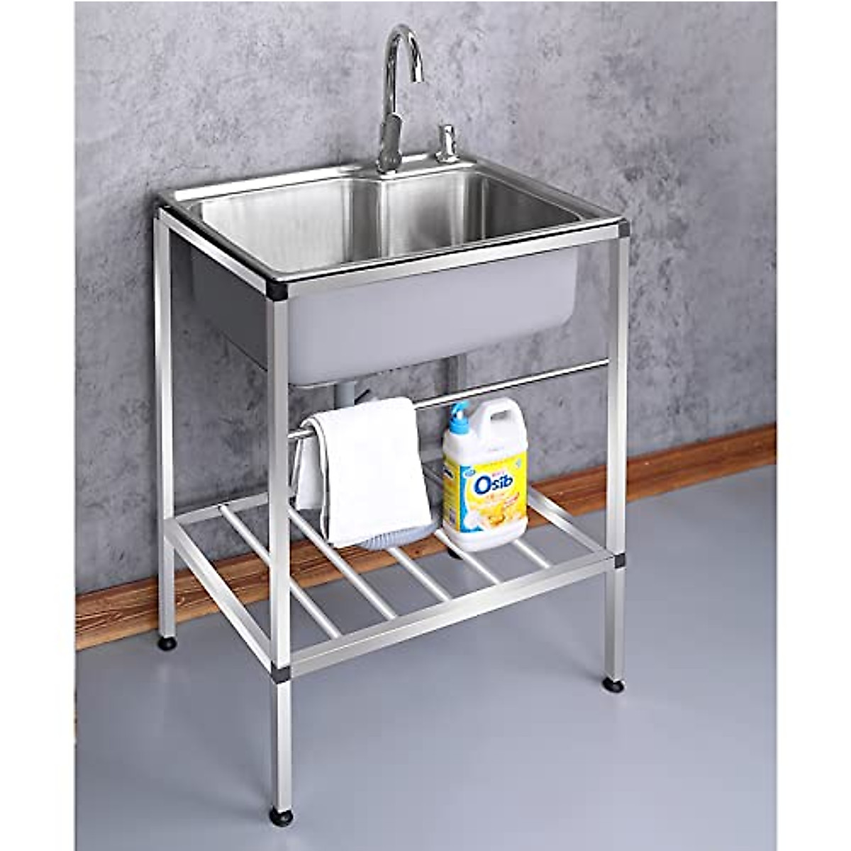 Stainless Steel Outdoor Single Bowl Station Utility Sink,Commercial Restaurant Sink,Drainer Kitchen Restaurant Storage Shelf,for Kitchen Bathroom Restaurant Farmhouse Laundry. ( Color : Cold alone , S